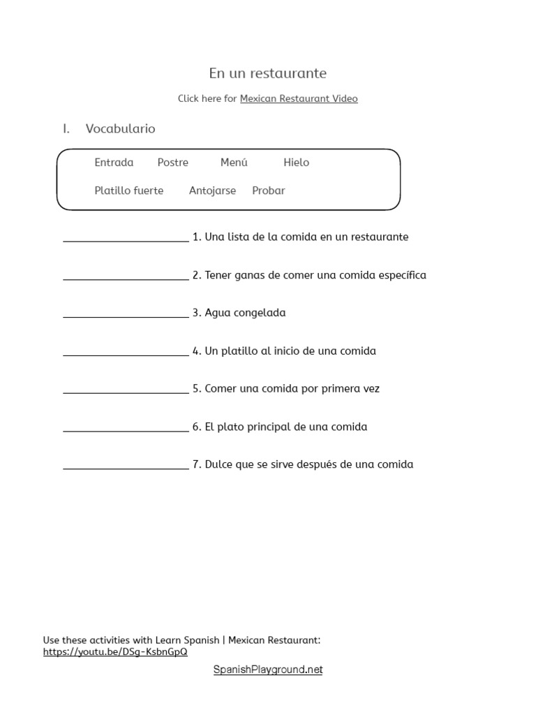 Mexican Restaurant Listening Activities | PDF | Cocinando | Comida y bebida