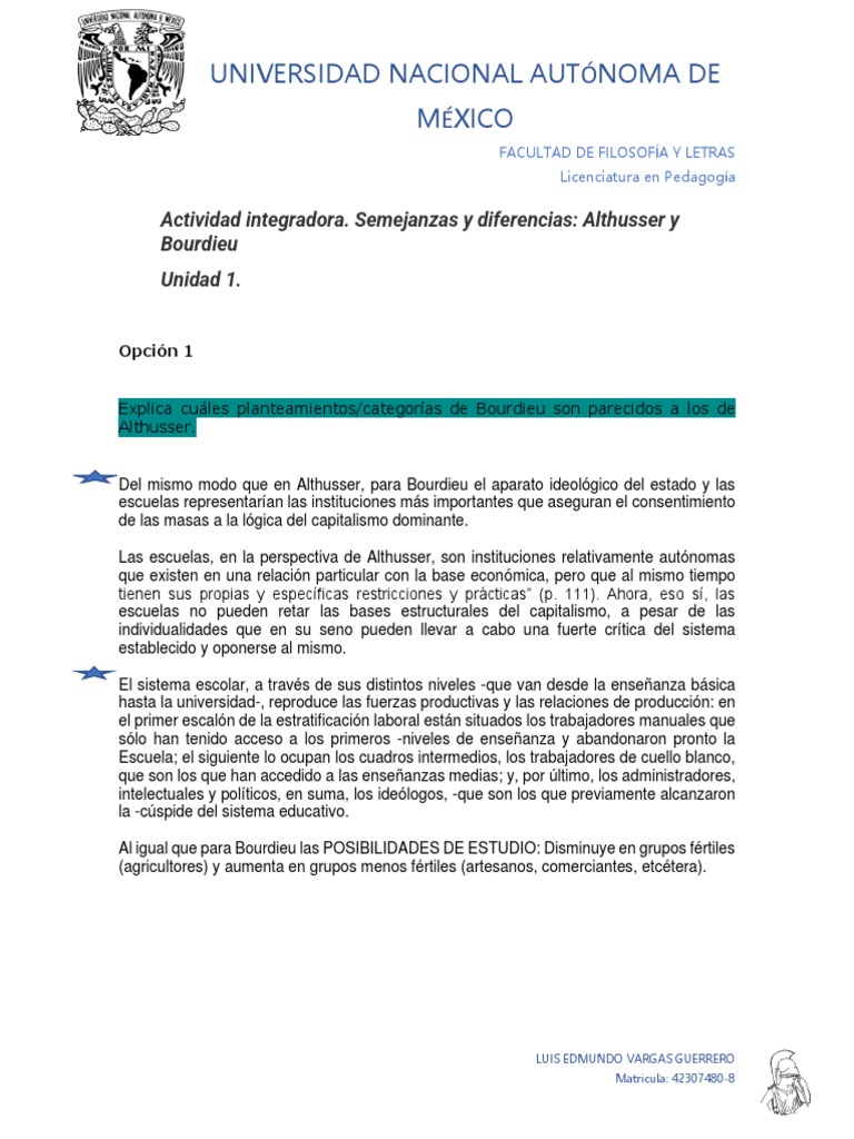 Universidad Nacional Autónoma de México: Actividad Integradora. Semejanzas y Diferencias ...