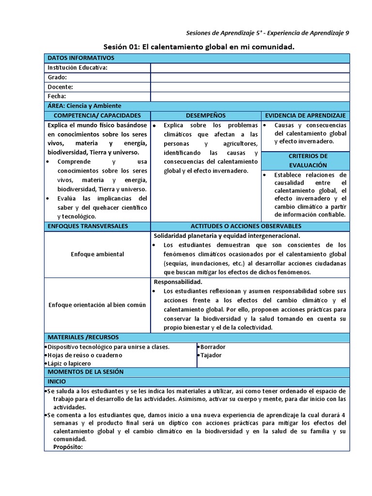 Sesion 5 9va Exp Primera Semana | PDF | Cambio climático | Entorno natural