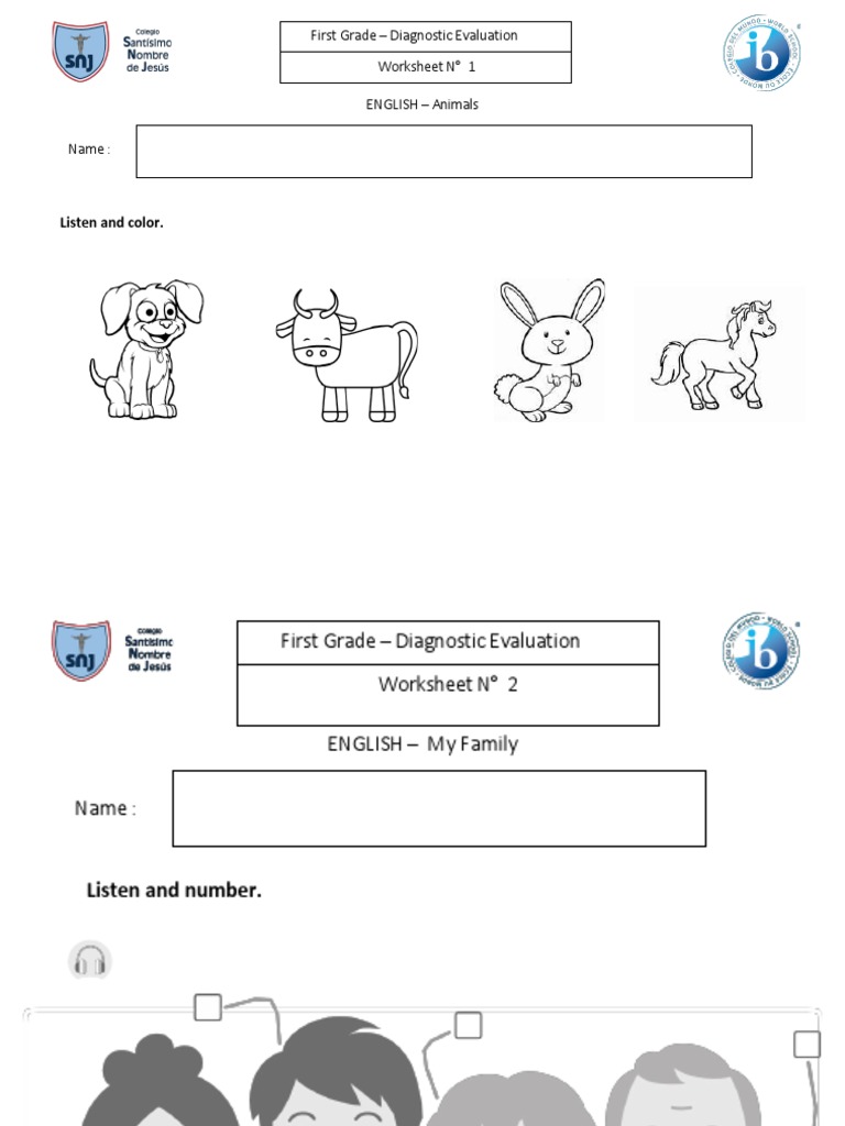 First Grade Worksheets - Diagnostic Evaluation | PDF