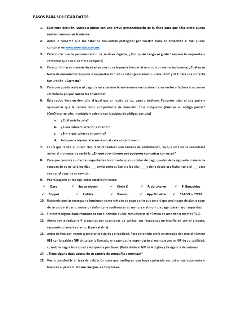 Hoja para Solicitar Datos Script Movistar | PDF | Industrias de servicio