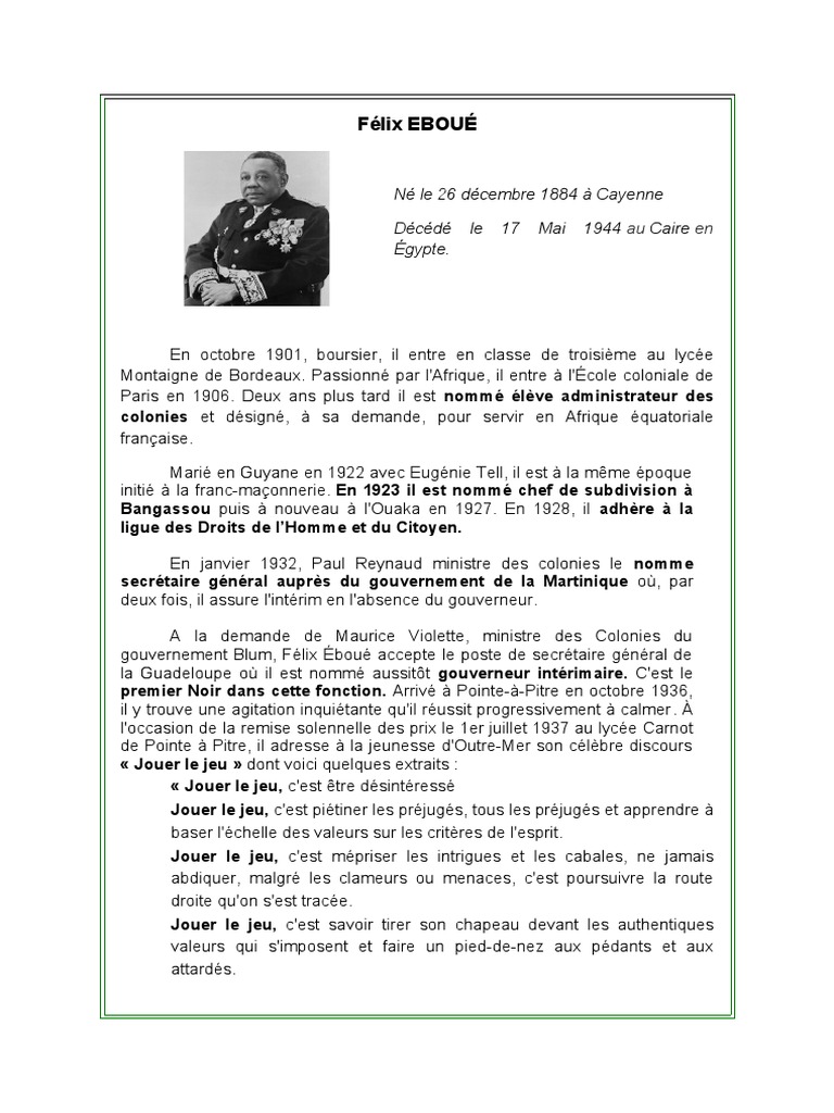 Félix Éboué : Gouverneur et Visionnaire | PDF