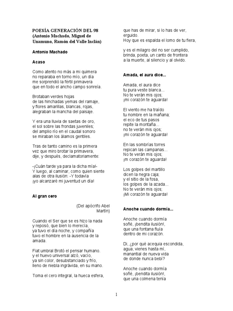Poemas de Antonio Machado y la 98 | PDF | Amor