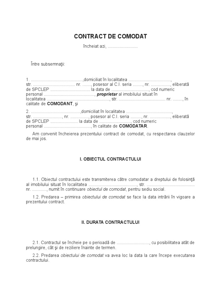 Contract de Comodat | PDF