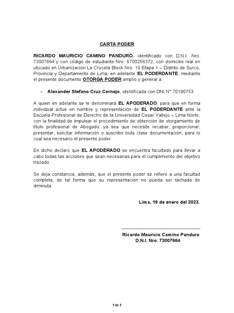 Carta Poder Del Sr. Mauricio | PDF