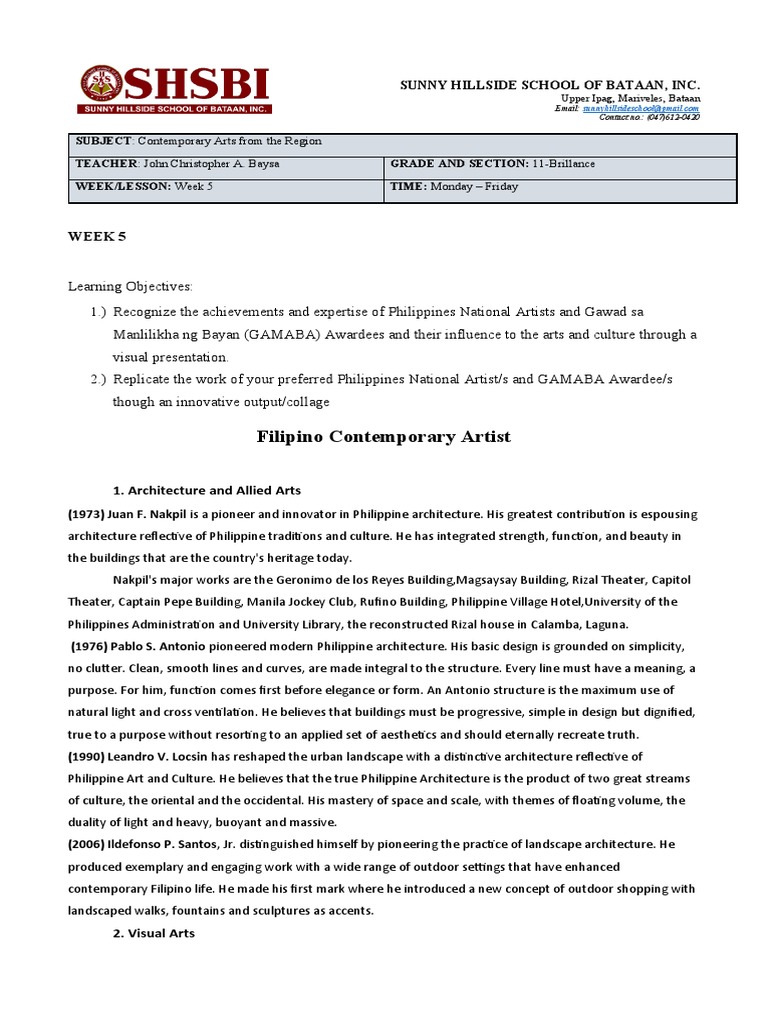 Cont. Arts Module Q1 W5 2 1 | PDF | Paintings | Philippines