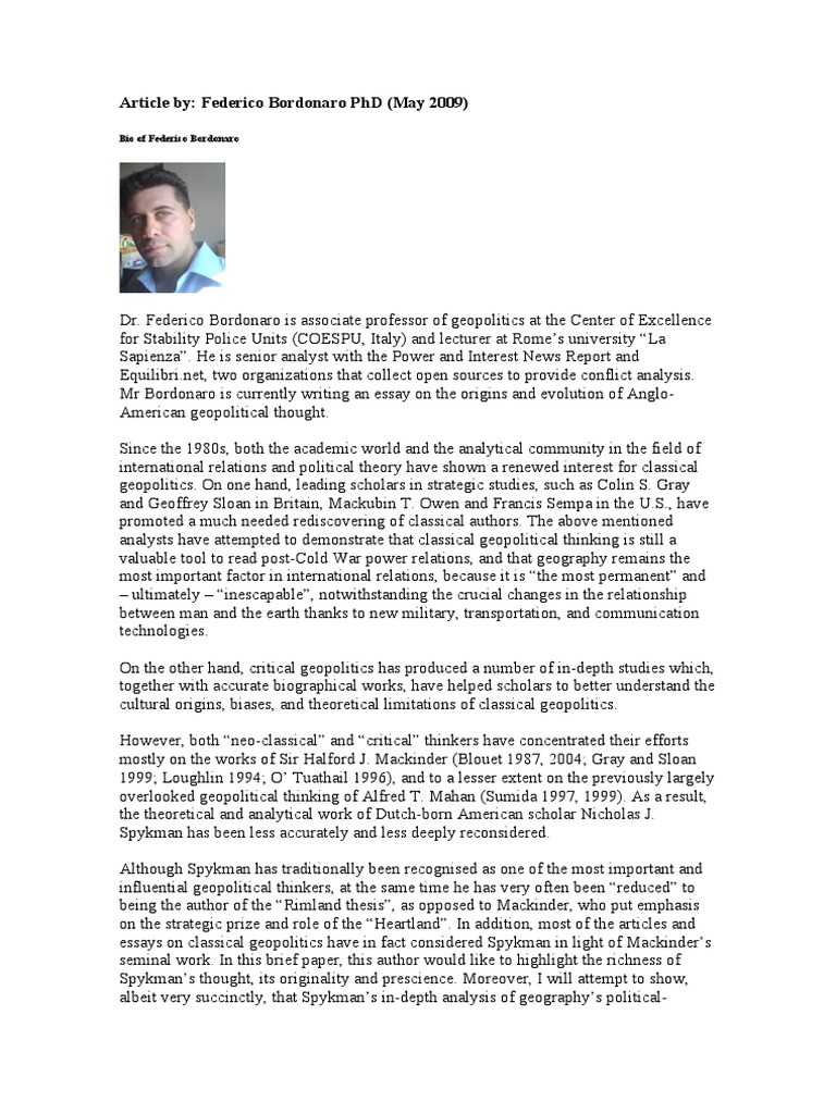 Article Federico Bordonaro Spkyman | PDF | Geopolitics | Global Politics
