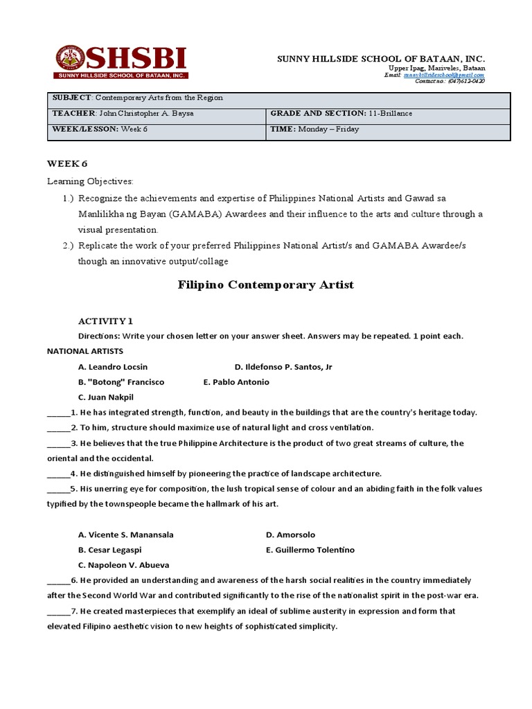 Cont. Arts Module Q1 W6 1 | Download Free PDF | Philippines