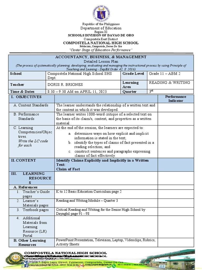 Claim of Fact | PDF | Learning | Curriculum