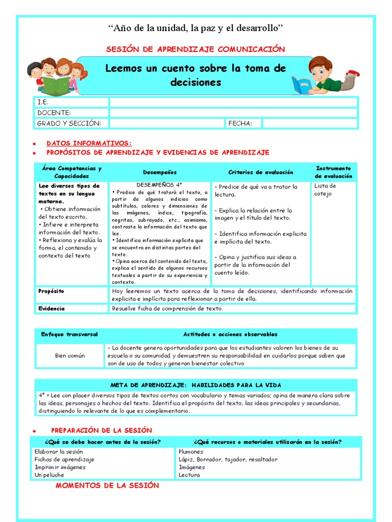 4° Ses Comu Lun 17 Leemos Un Cuento Sobre La Toma de Decisiones 965727764 | PDF | Crecimiento ...