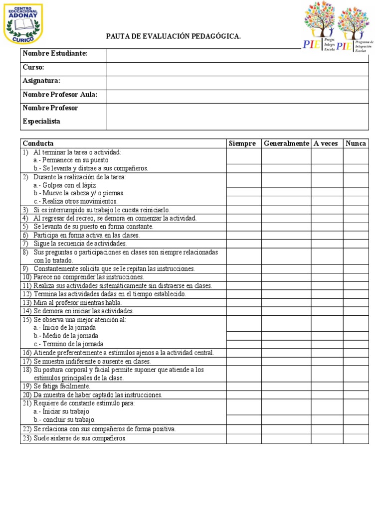 Pauta Evaluacion Pedagogica | PDF