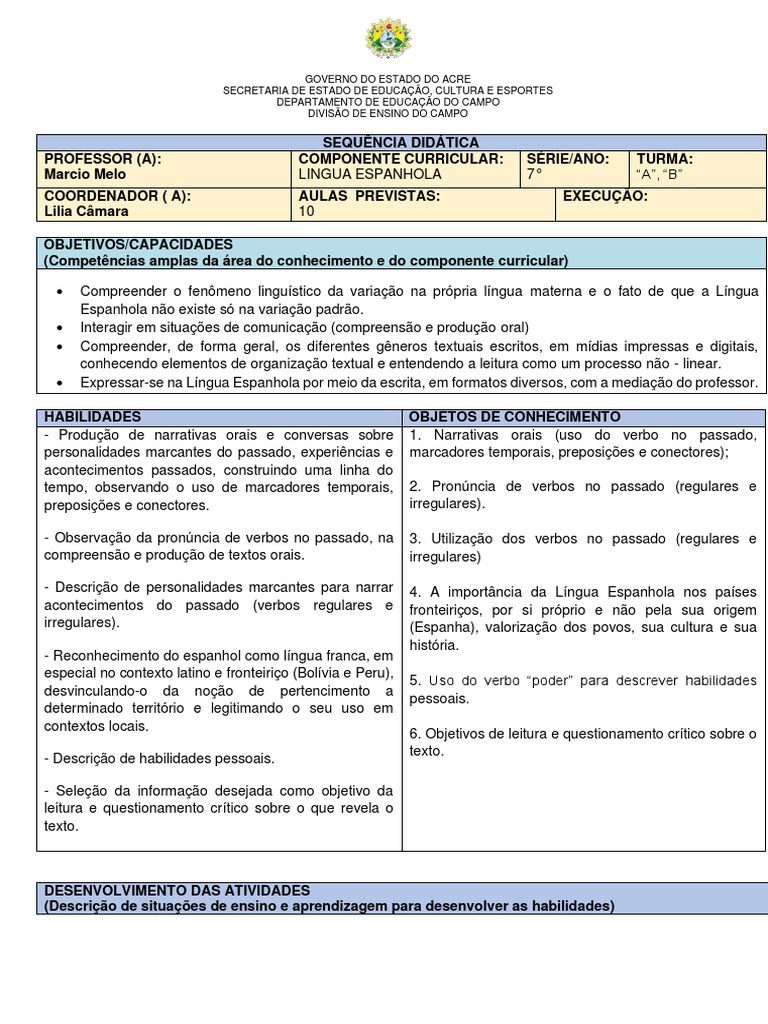 Seq. L E - 7º Ano 2º Bim | PDF