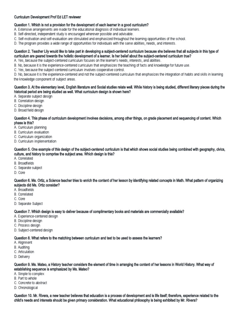 Curriculum Development LET Reviewer Guide | PDF | Curriculum | Learning