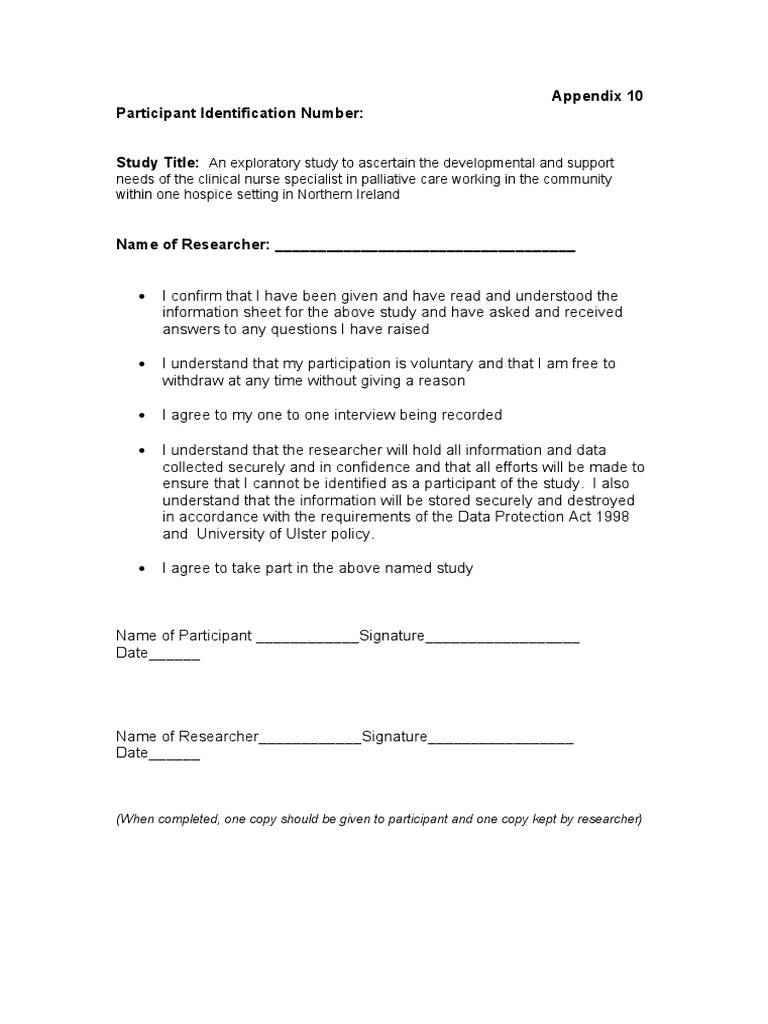 Appendix 10 Participant Consent Form | PDF
