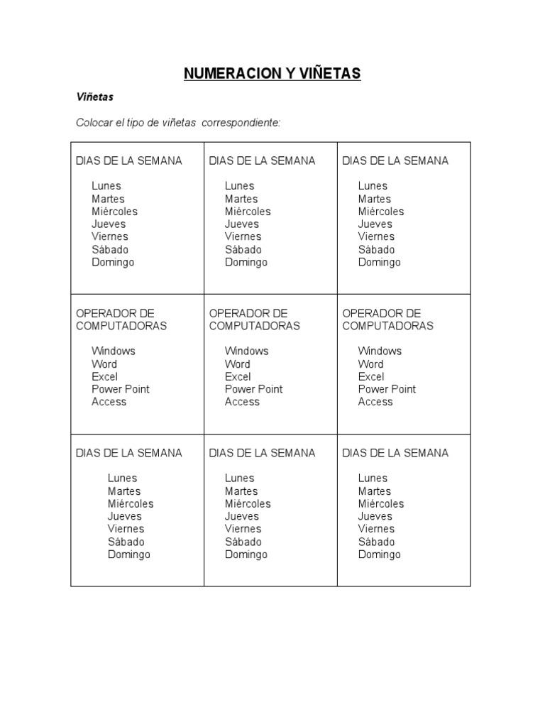 NUMERACION Y VIÑETA Texto | PDF | Informática | Ciencias de la Computación