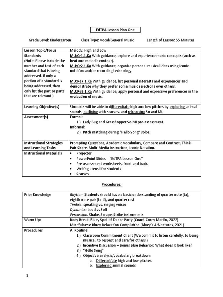 Mthayer Edtpa Lesson Plan 1 | PDF