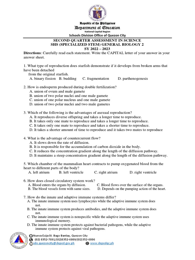 Q2 SHS - PT - Gen BIO 2 - 2022 - 23 | PDF | Lung | Heart