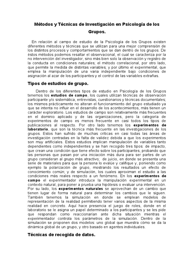 Métodos y Técnicas de Investigación en Psicología de Los Grupos | PDF | Experimentar | Sicología