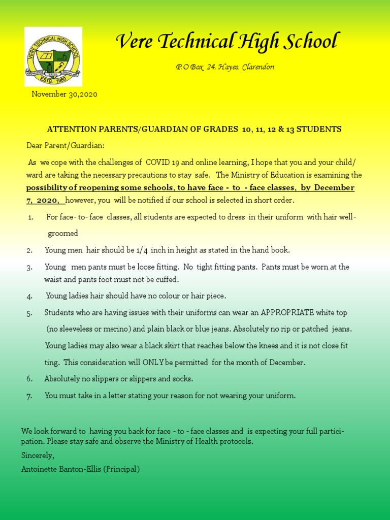 Vere Technical High School: P.O Box 24, Hayes, Clarendon | PDF