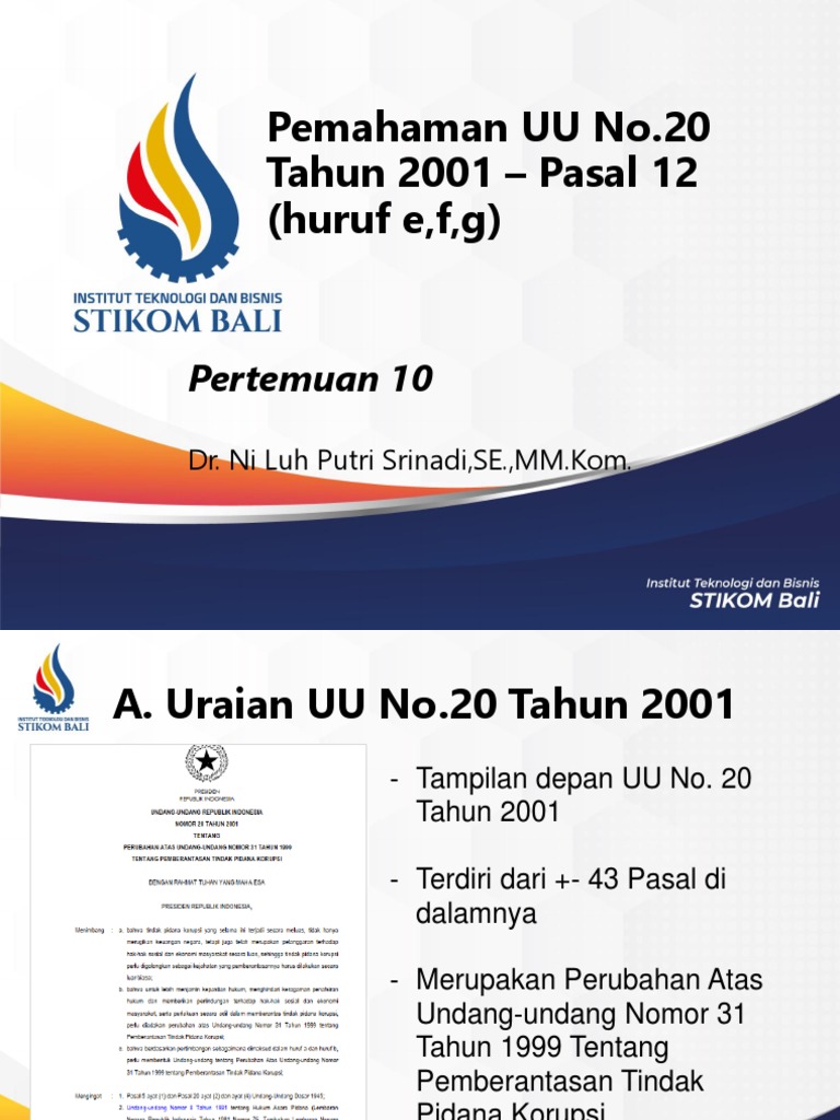 Pert 10 Pemahaman UU TPK No.20 Tahun 2001 - Pasal 12 - OK | PDF