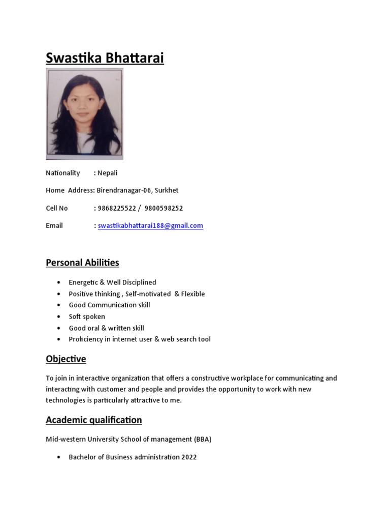 Swastika Bhattarai: Personal Abilities | PDF