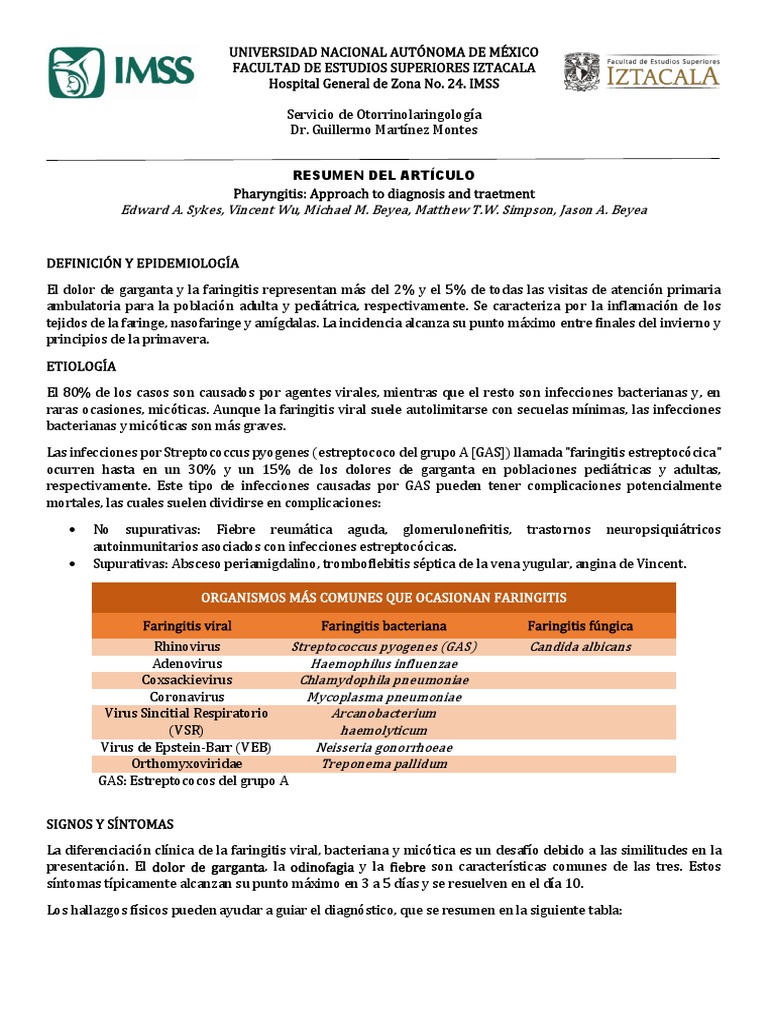 Faringodinia | PDF | Enfermedades y trastornos | Ciencias de la Salud