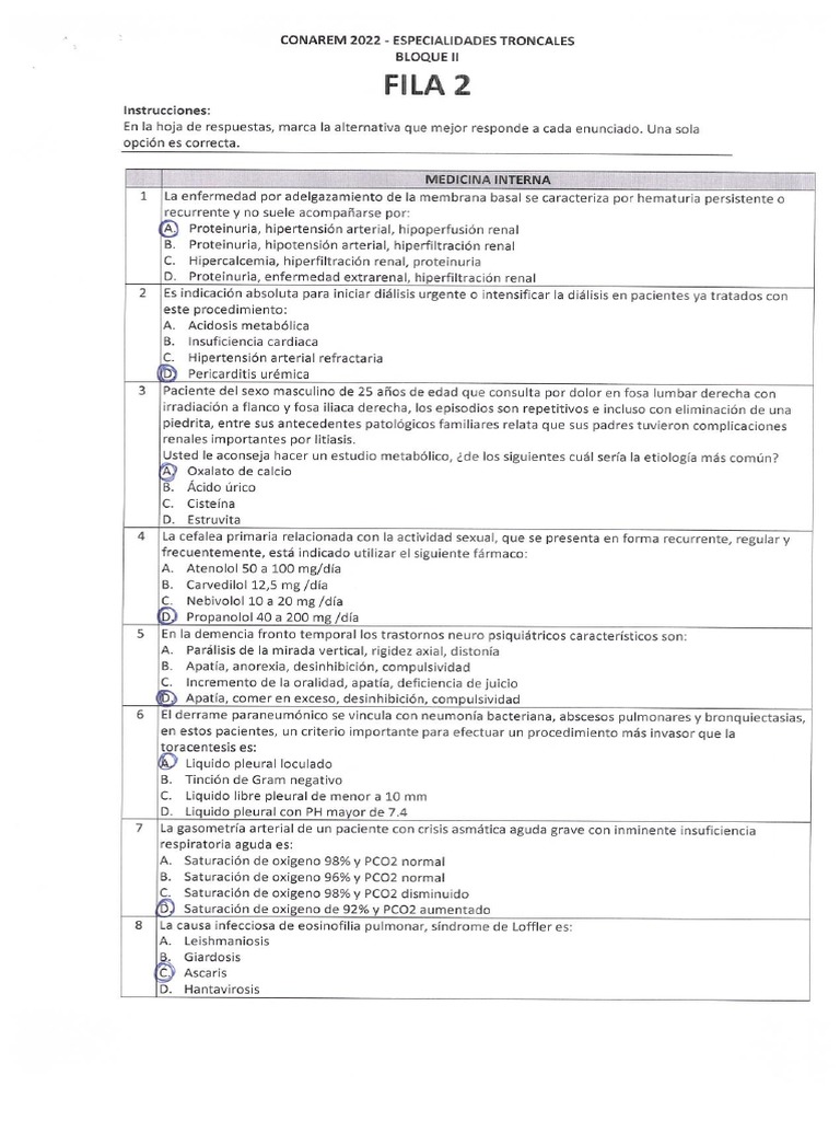 CONAREM 2022 BLOQUE II FILA 2 Opt-1 | PDF