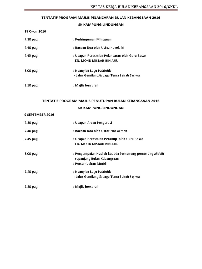 Tentatif Program Pertandingan Lagu Patriotik 2016 | PDF