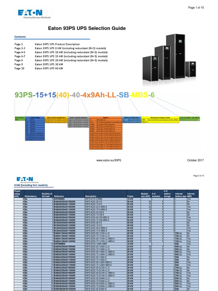 Eaton 93ps Ups Selection Guide en | PDF