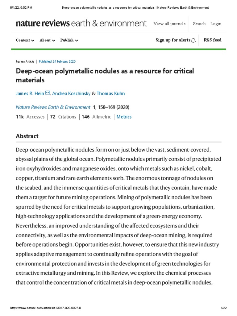 Deep-Ocean Polymetallic Nodules As A Resource For Critical Materials ...
