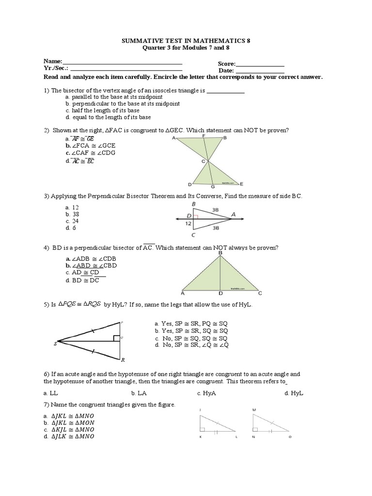 Math8 - Summative Test - Modules7-8 | PDF