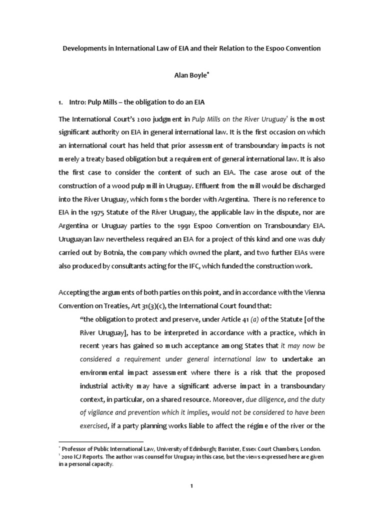 EIA and Espoo Convention in Int'l Law | PDF | Environmental Impact ...