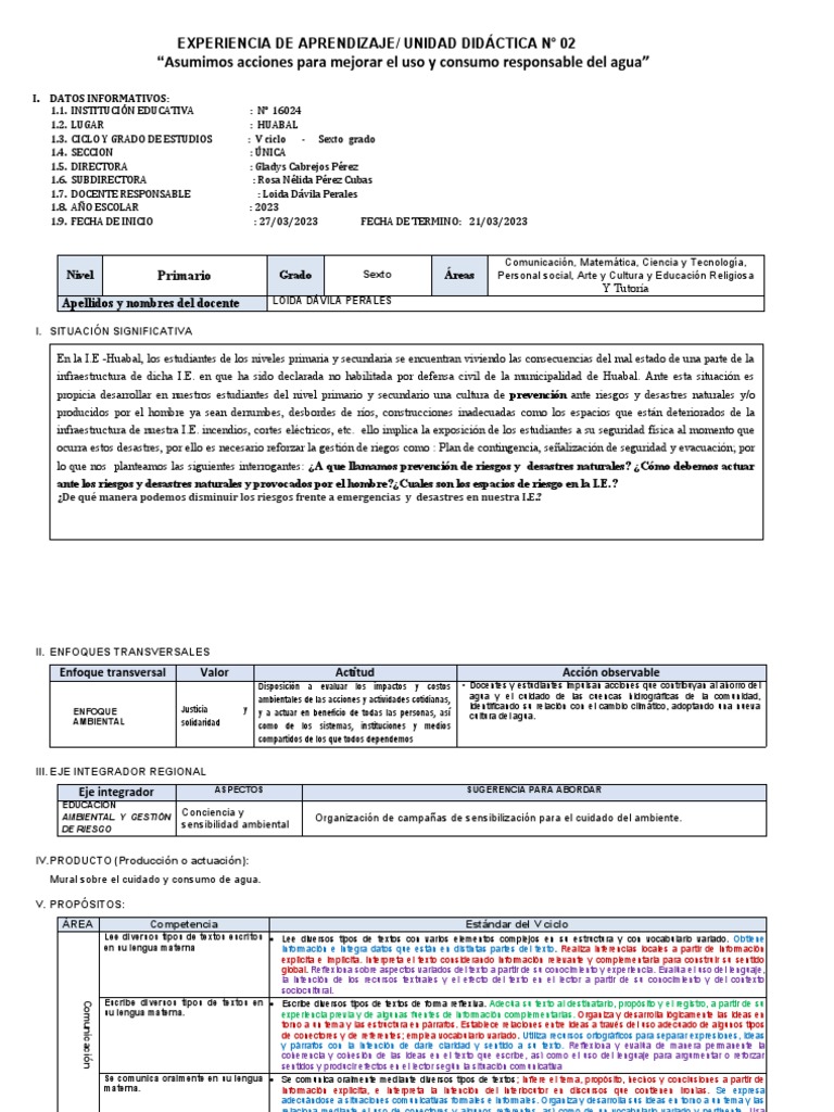 Experiencia de Aprendizaje #02 5to Grado Primaria | PDF
