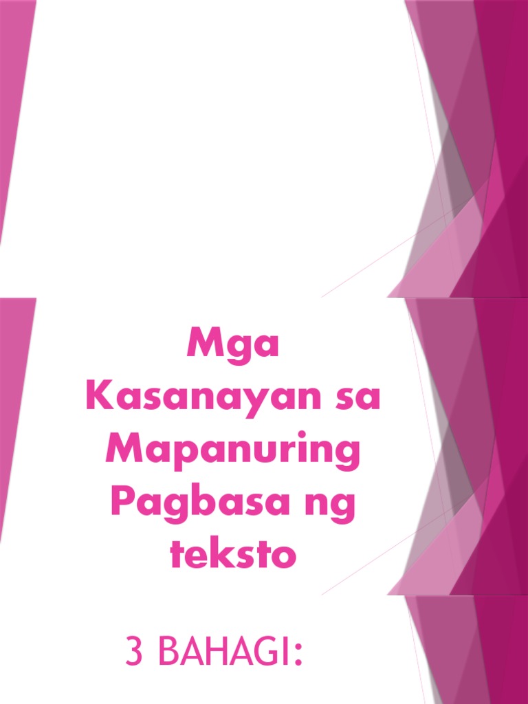 Mga Kasanayan Sa Mapanuring Pagbasa NG Teksto | PDF Mga Kasanayan Sa Mapanuring Pagbasa NG Teksto | PDF