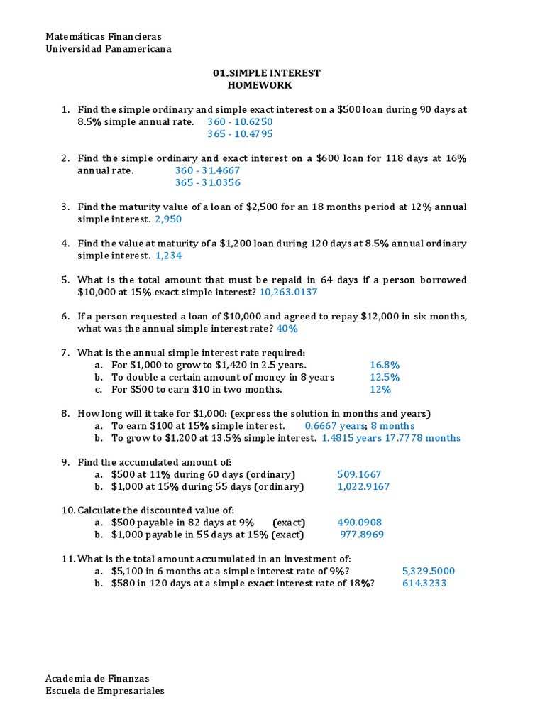 Homework Simple Interest | PDF