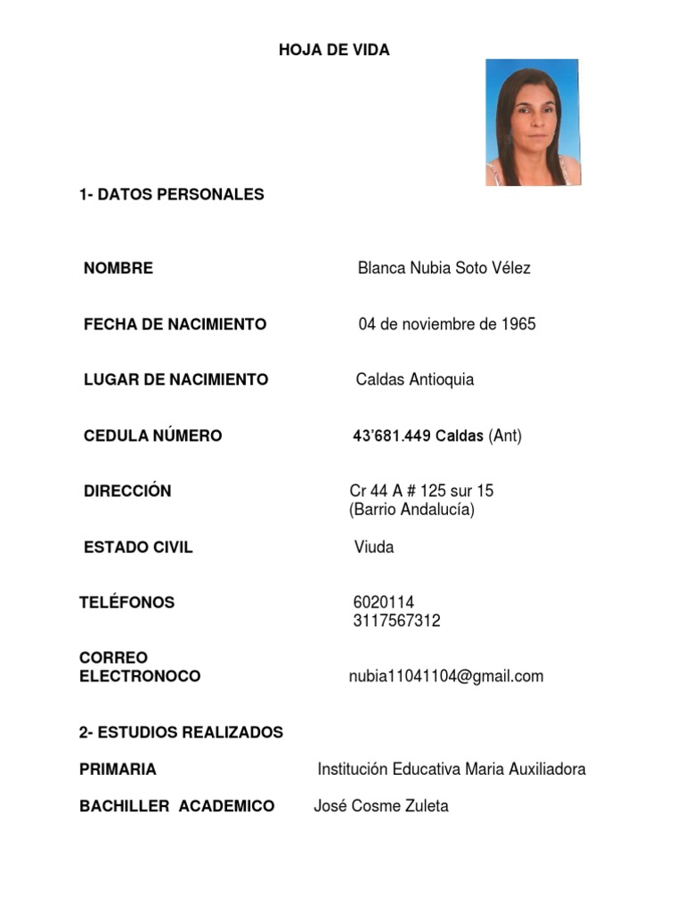 Hoja de Vida: Blanca Nubia Soto Vélez | PDF