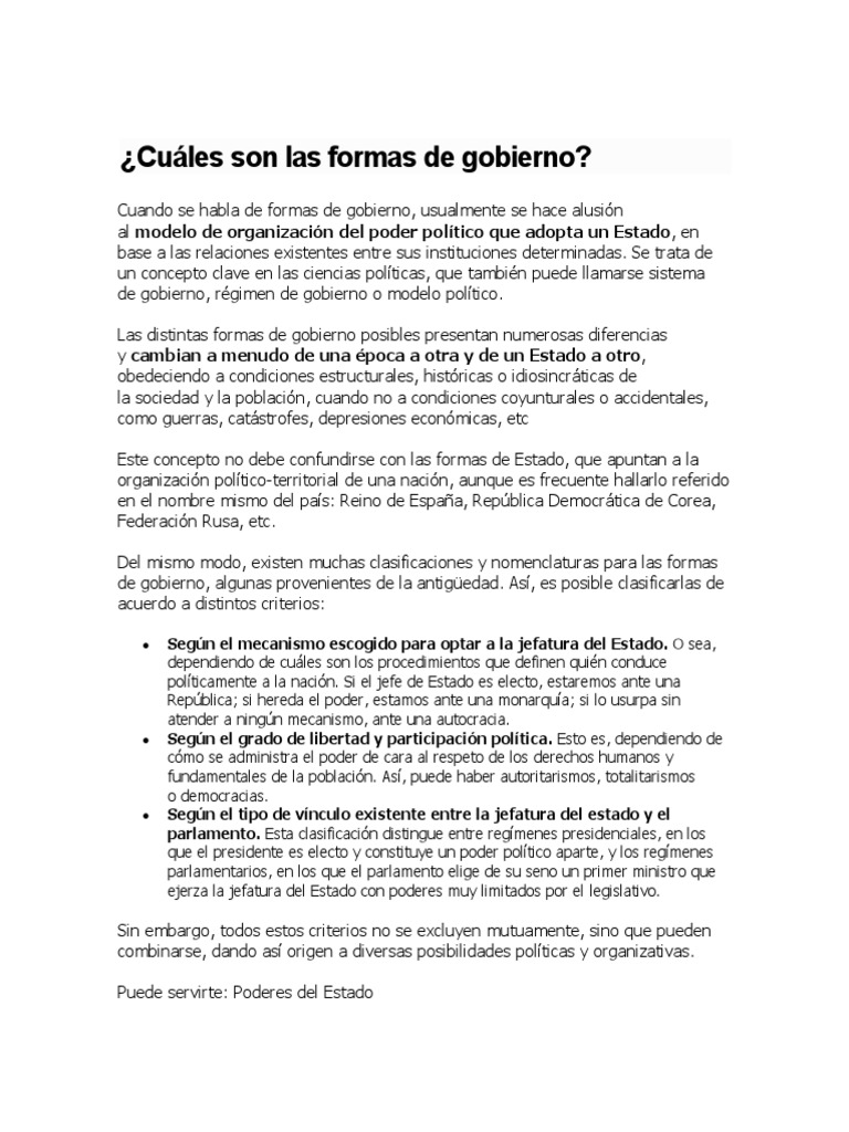 Definición de la República en Gobierno | PDF | Formas de gobierno ...