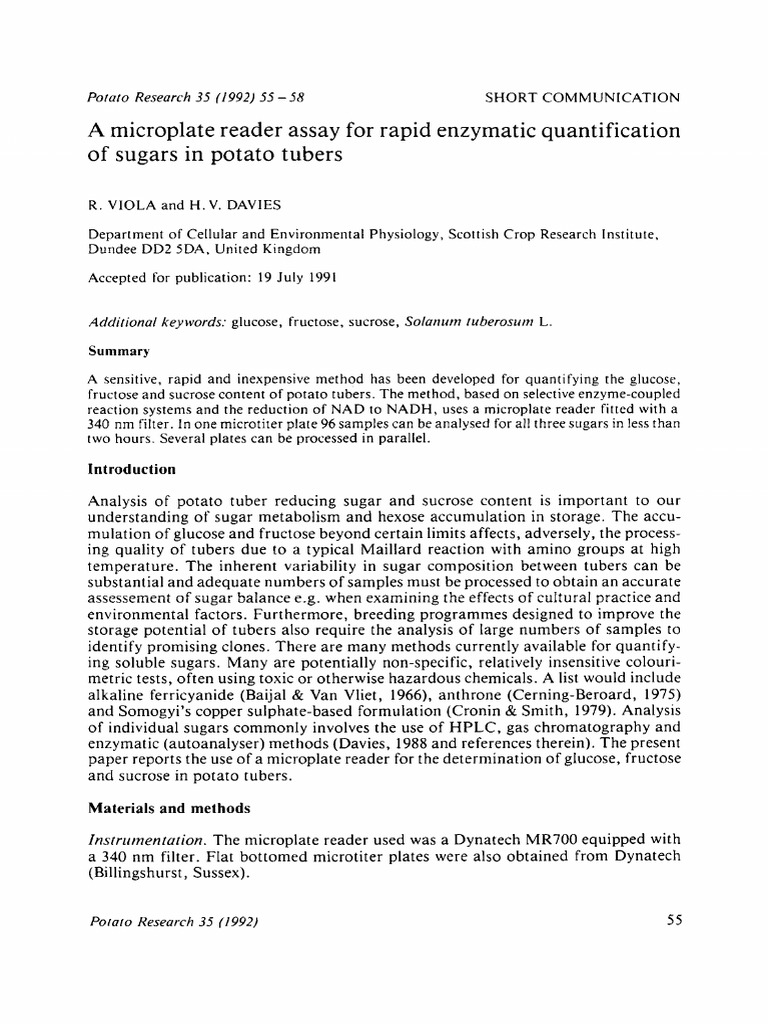 A Microplate Reader Assay For Rapid Enzymatic Quantification of Sugars ...
