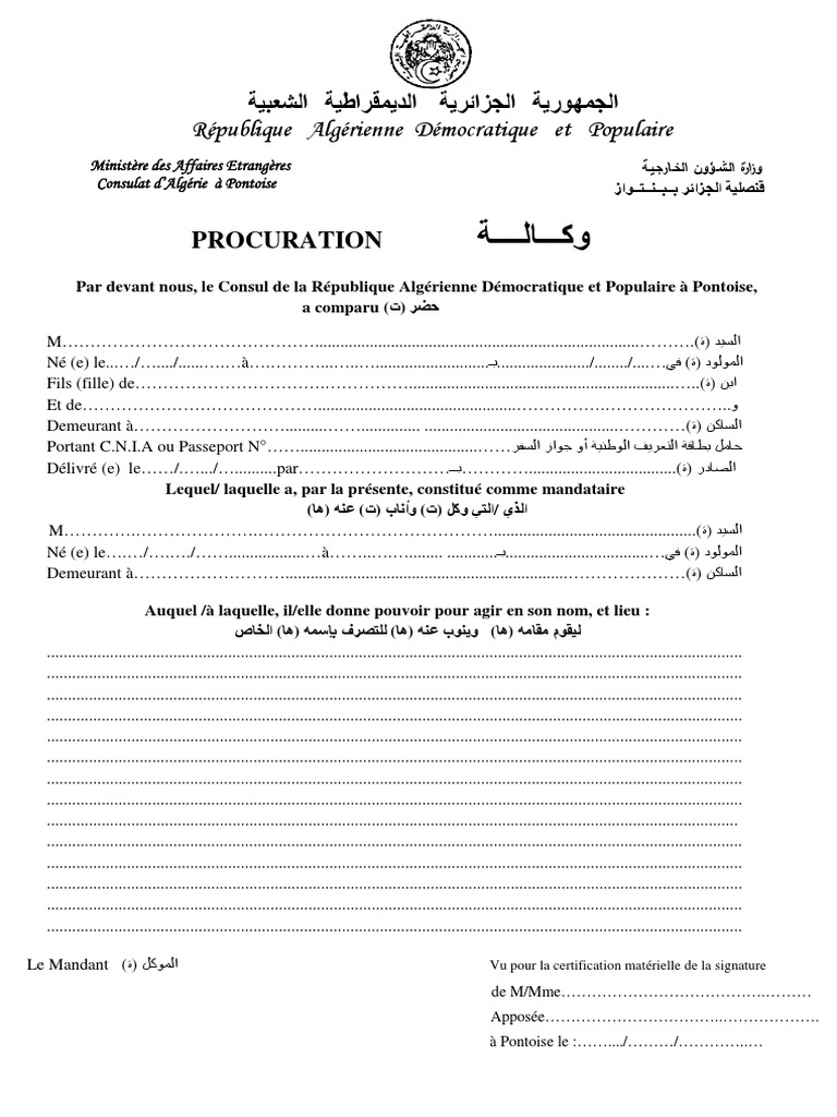 Modèle de procuration consulaire | PDF | Relations internationales ...