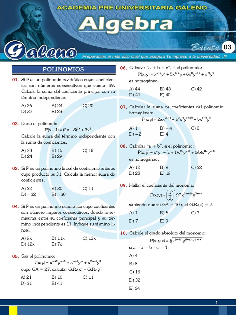 Algebra Polinomios y Productos Notables | PDF | Matemáticas ...
