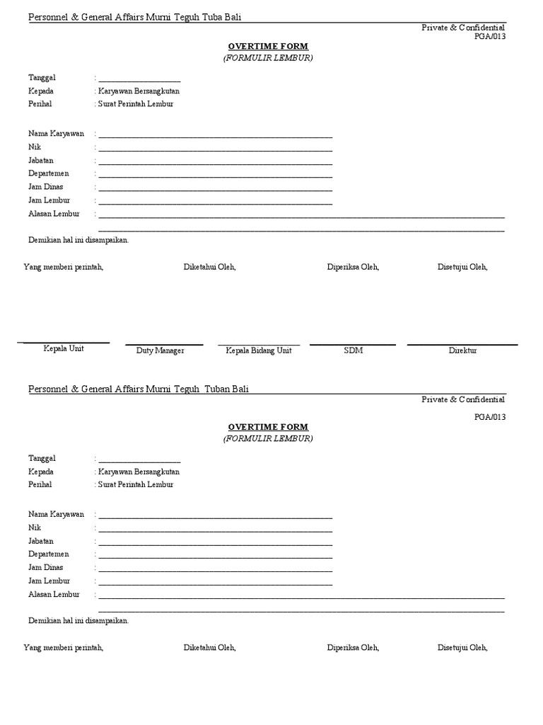 Form Pengajuan Overtime | PDF