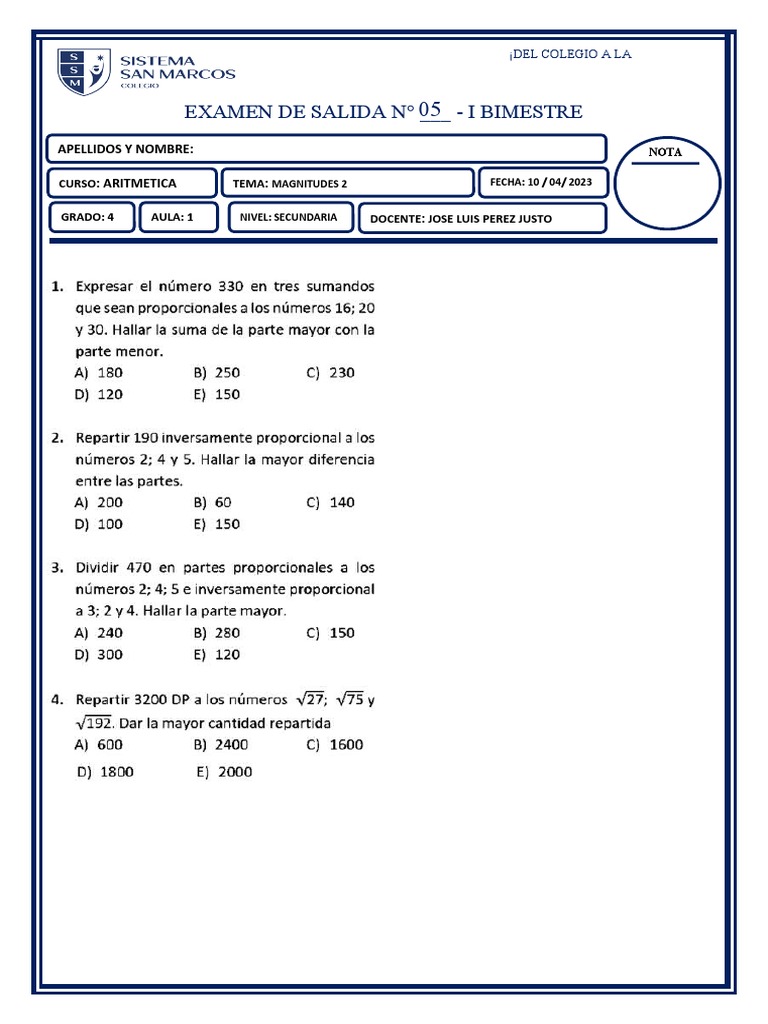 Examen Diario 5 - Aritmetica | PDF