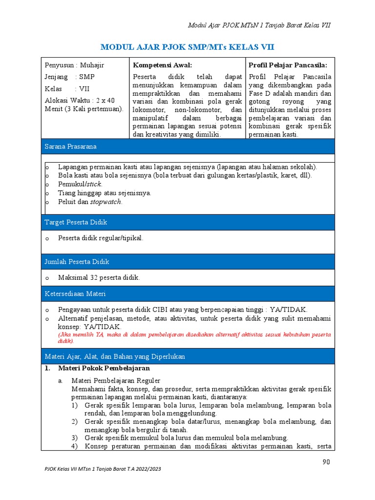 03 Modul Ajar Permainan Kasti - 27 - 07 - 2021 | PDF