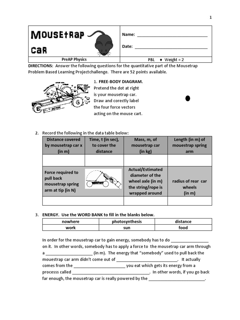 Mousetrap Car: Preap Physics | PDF | Force | Machines