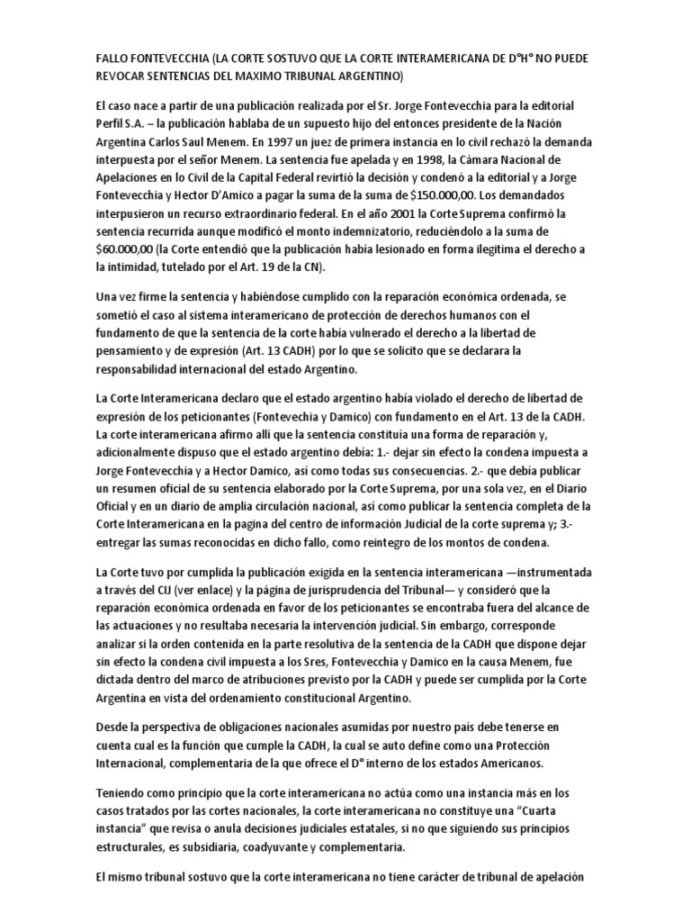 Fallo Fontevecchia: Límites de la CADH | PDF