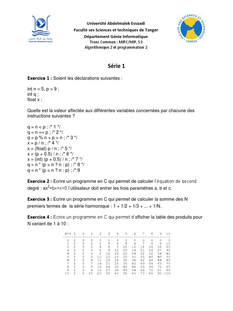 Exercices de programmation en C | PDF | Mathématiques | Informatique