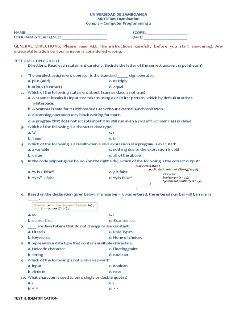 MIDTERM - Comp 2 | PDF | Boolean Data Type | Data Type