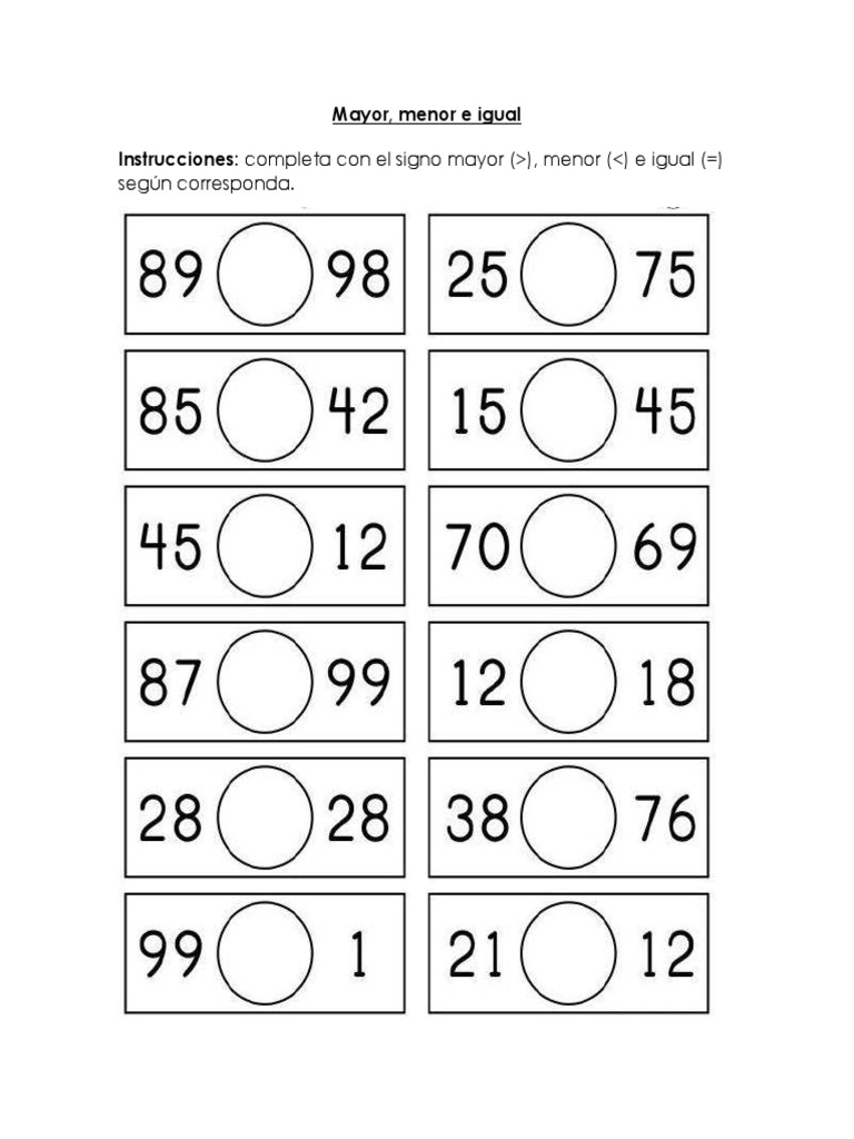 2B - Matemáticas - Mayor, Menor e Igual | PDF