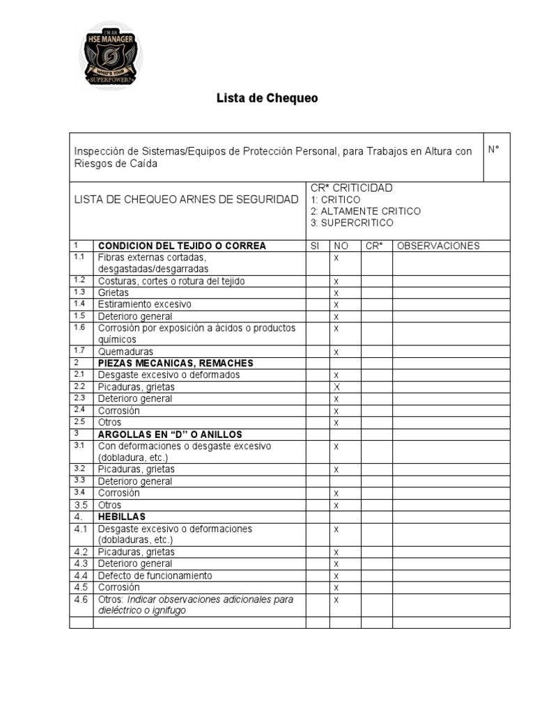 Check List Arnes Seguridad | PDF | Ingeniería mecánica