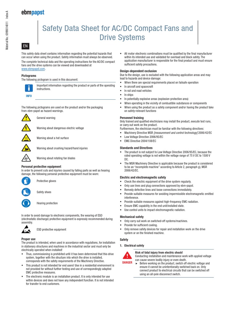 Safety Data Sheet For ACDC Compact Fans and Drive Systems - en | PDF ...